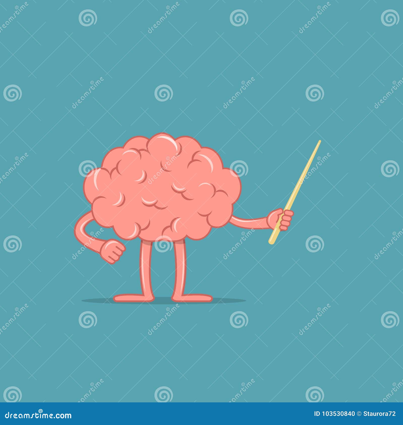 Cartoon Brain Holds A Pointer. Isolated Character Of Brain Shows ...