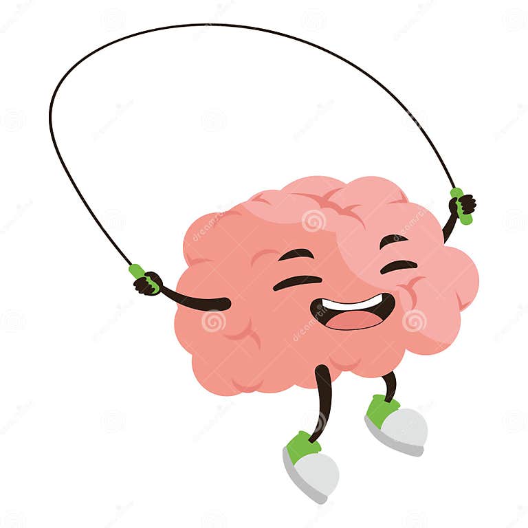 Cartoon Brain Jumping the Rope Stock Illustration - Illustration of ...