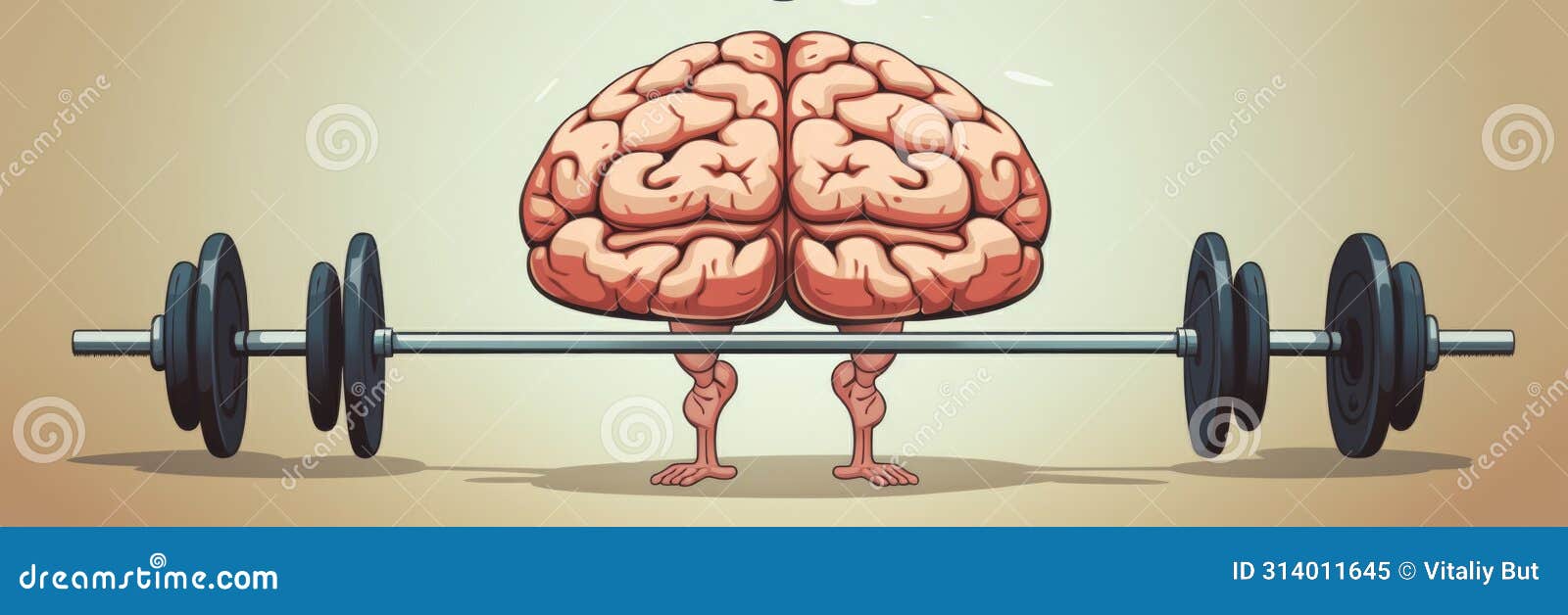 Cartoon Brain Lifting Barbell. Generative AI. Stock Illustration ...