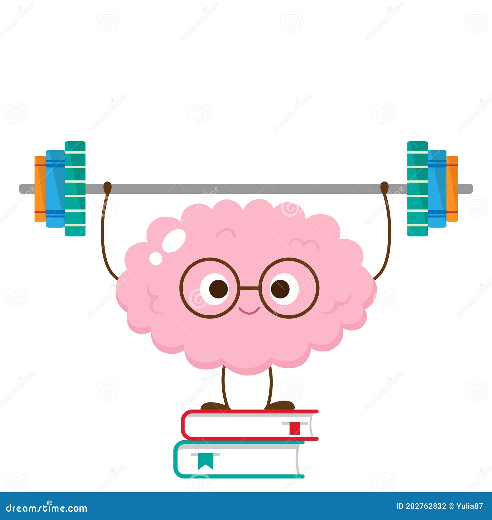 Cartoon Brain Lifting Barbell Make of Books Stock Vector - Illustration ...