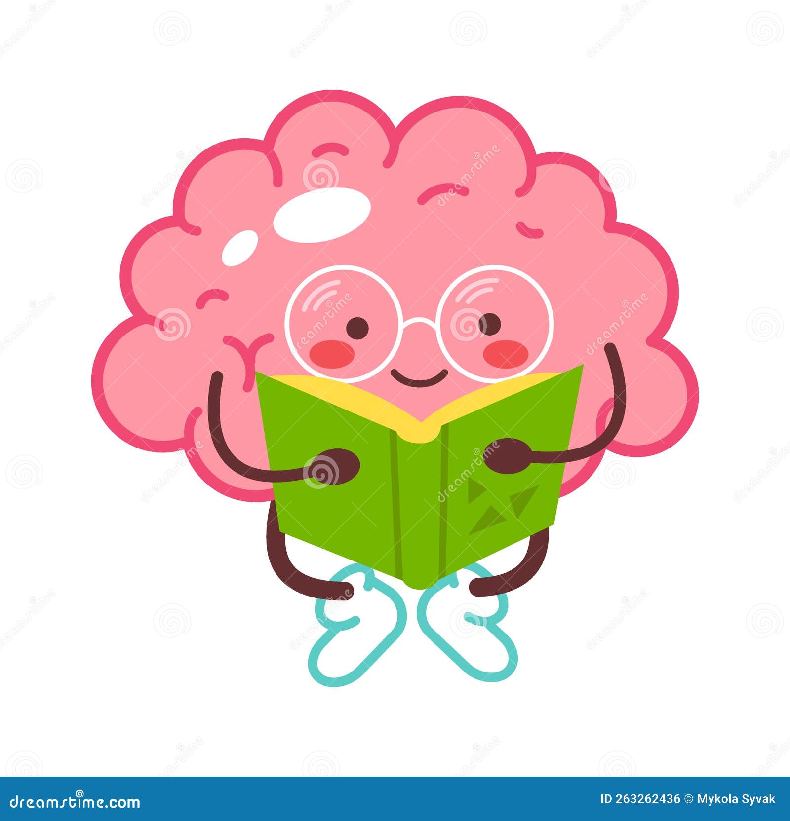 Cartoon brain reading book stock vector. Illustration of education ...