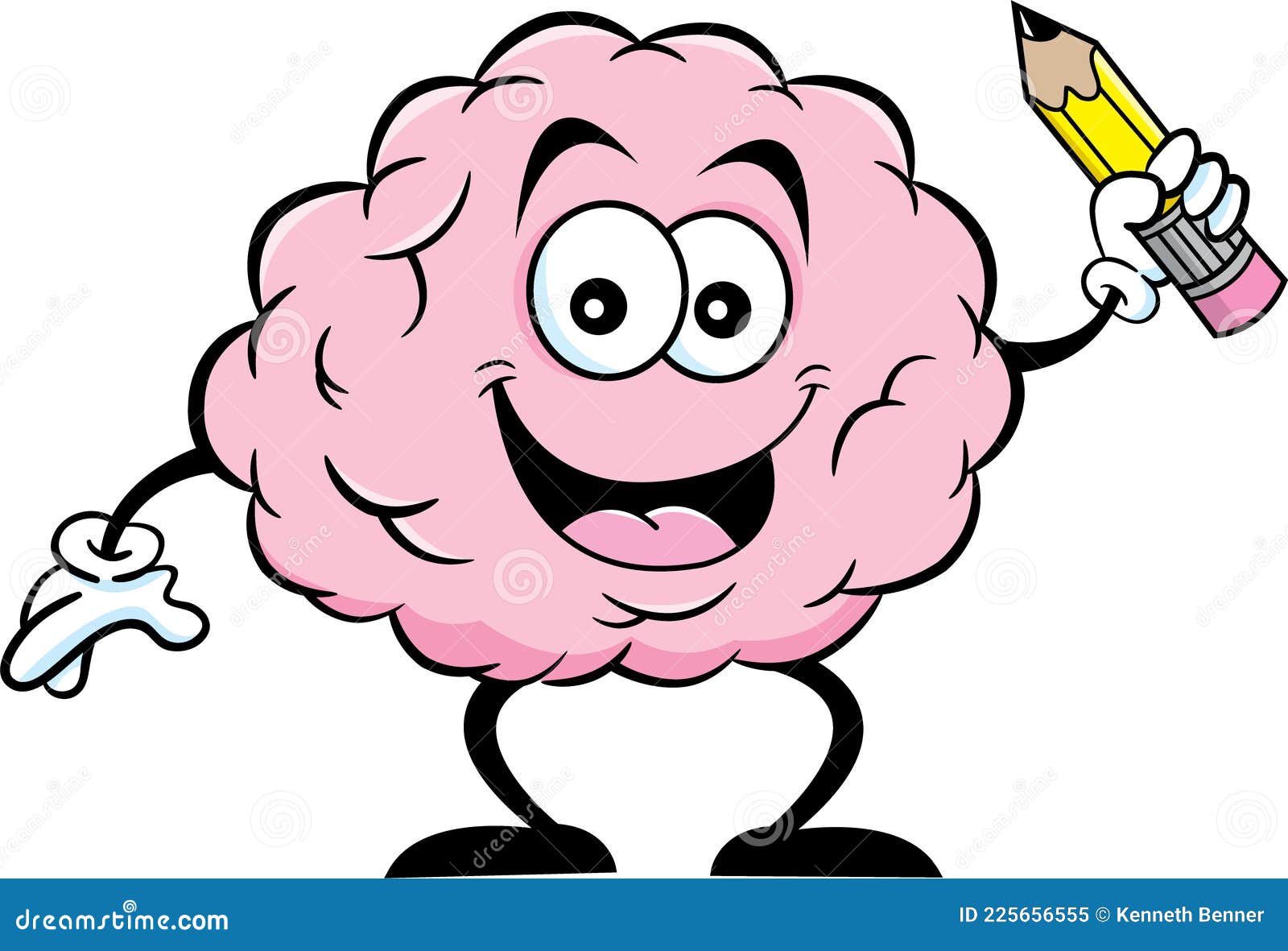 Cartoon Brain Smiling while Holding a Pencil. Stock Vector ...