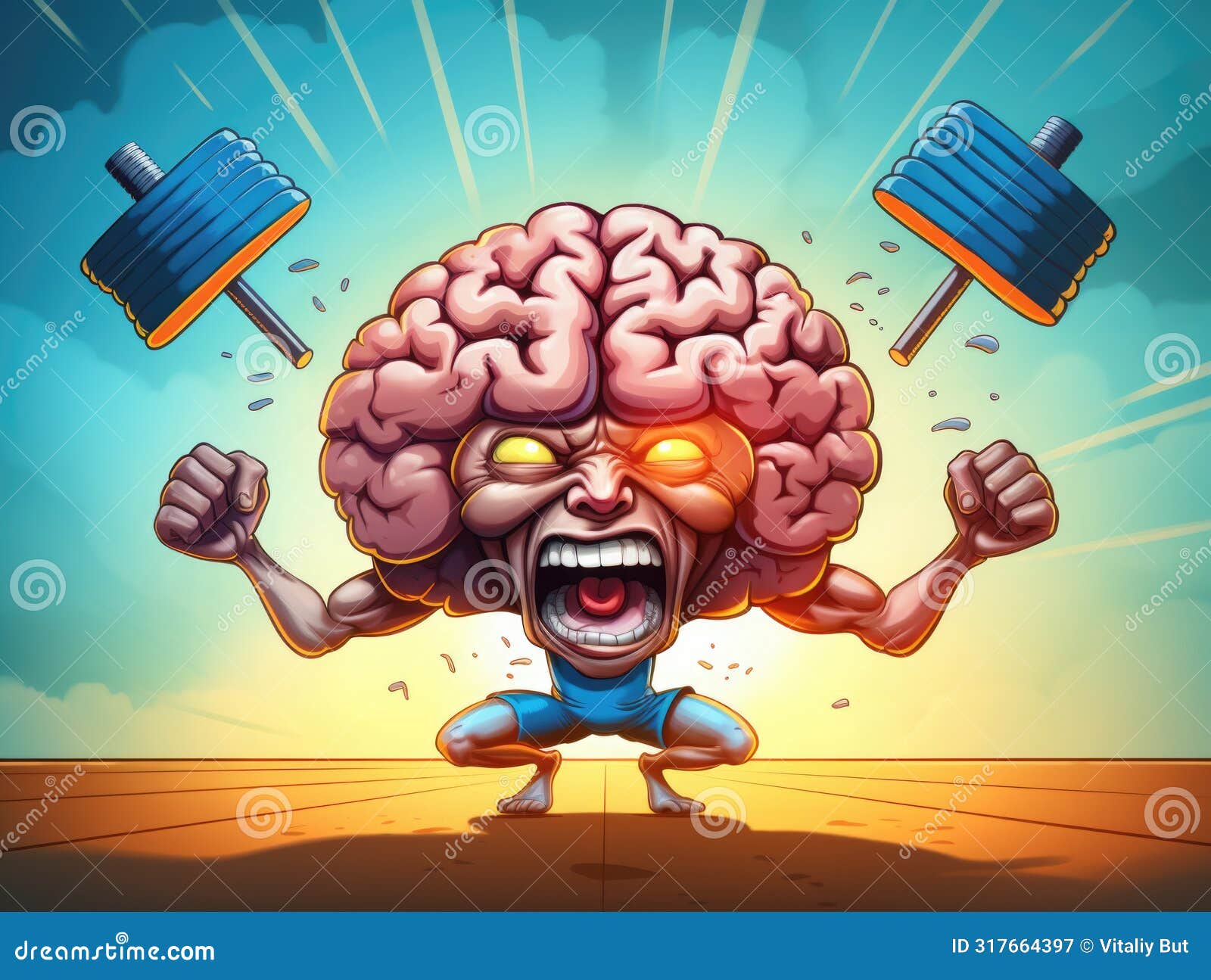 Cartoon Brain with Two Thumbs on Head.. Generative AI. Stock ...