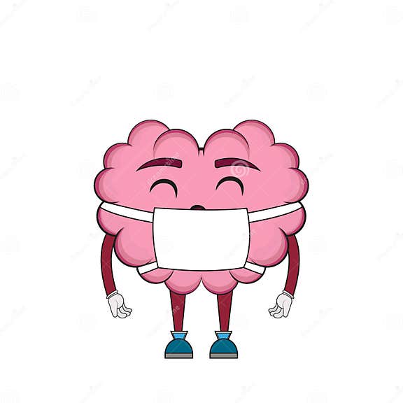 Cartoon of a Brain Using a Face Mask Stock Vector - Illustration of ...