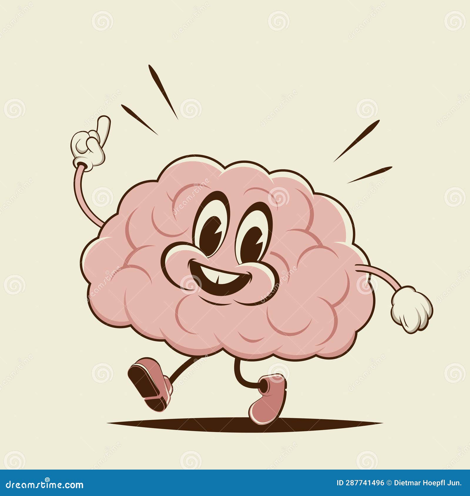 Funny Cartoon Illustration of a Happy Walking Brain Stock Vector ...