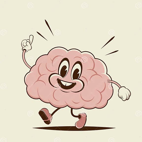 Funny Cartoon Illustration of a Happy Walking Brain Stock Vector ...