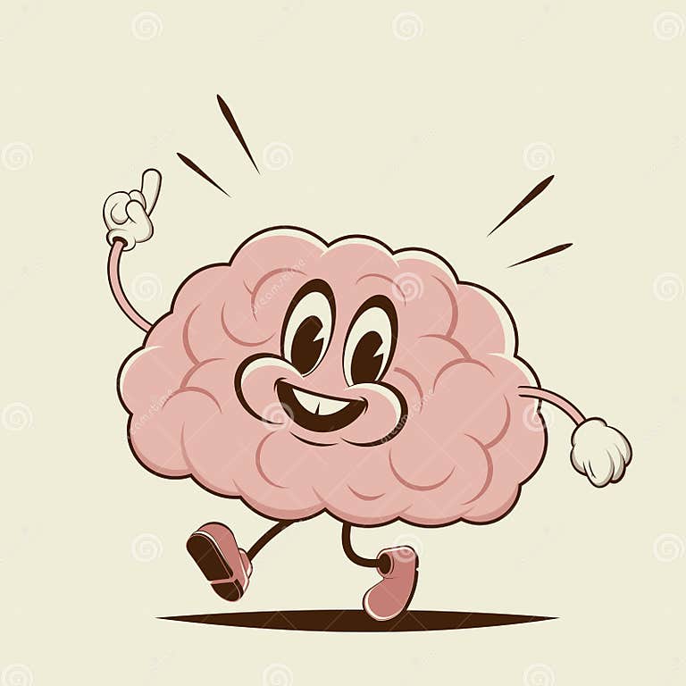 Funny Cartoon Illustration of a Happy Walking Brain Stock Vector ...