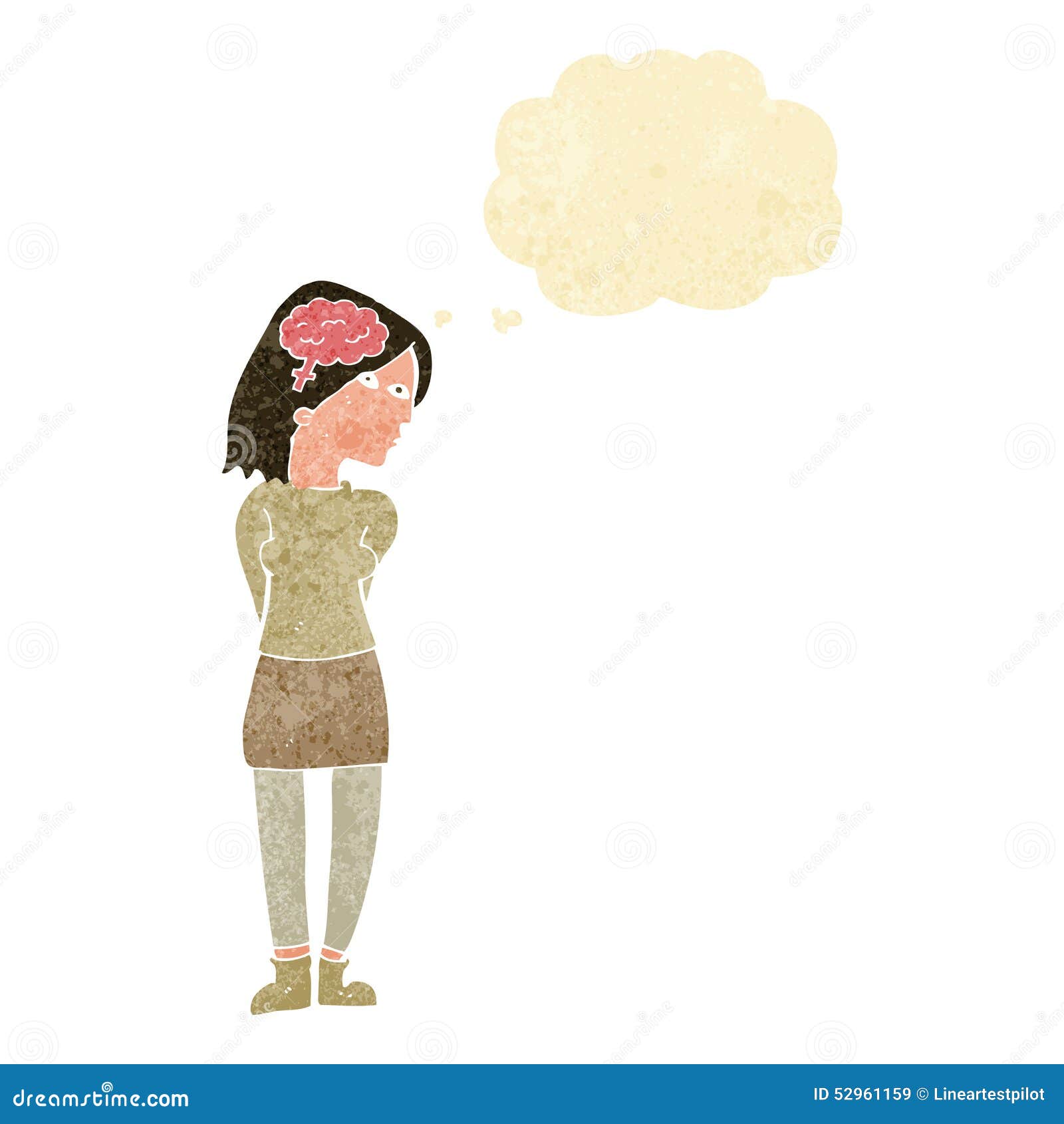 Cartoon Brainy Woman with Thought Bubble Stock Illustration ...