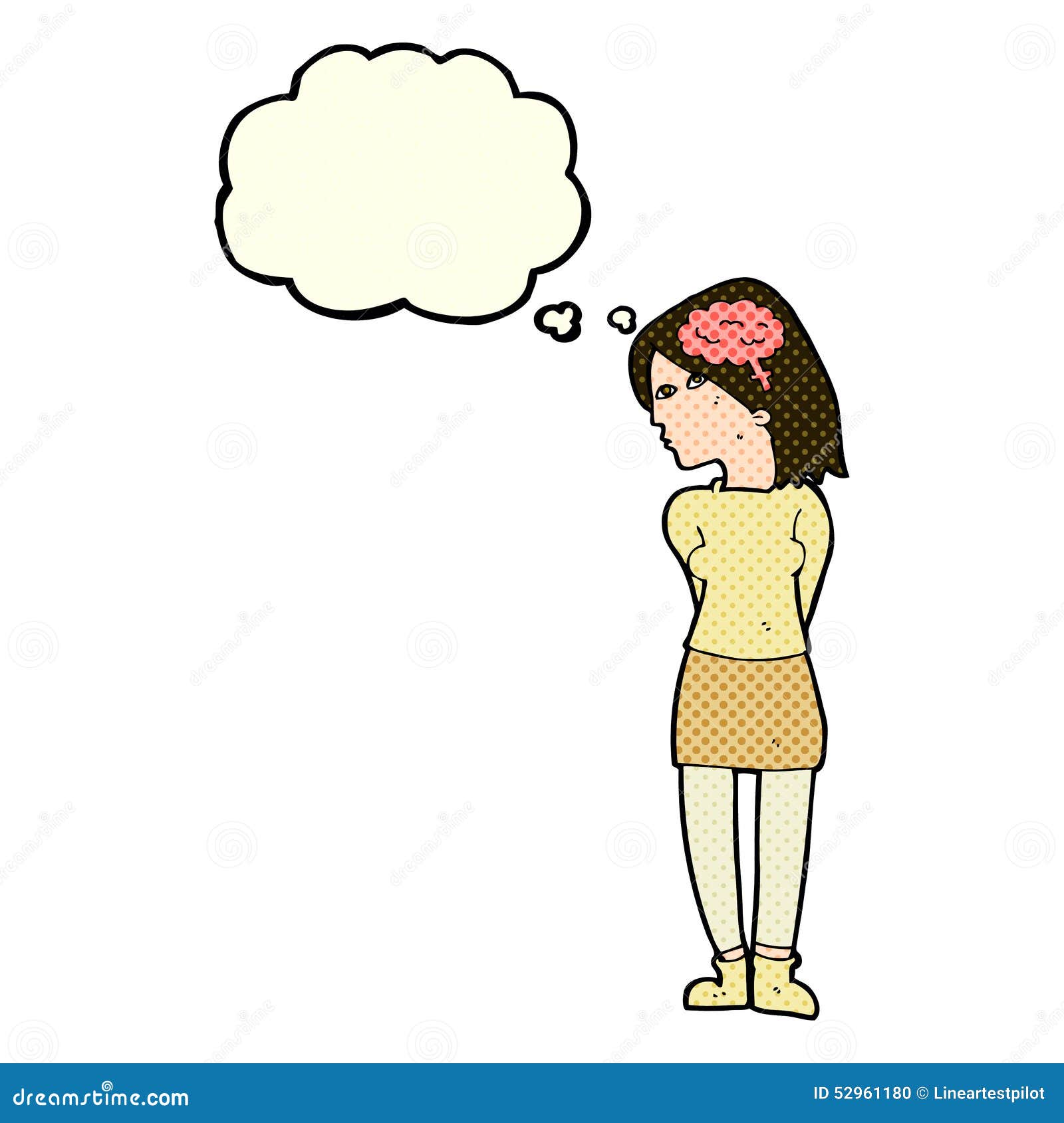 Cartoon Brainy Woman with Thought Bubble Stock Illustration ...