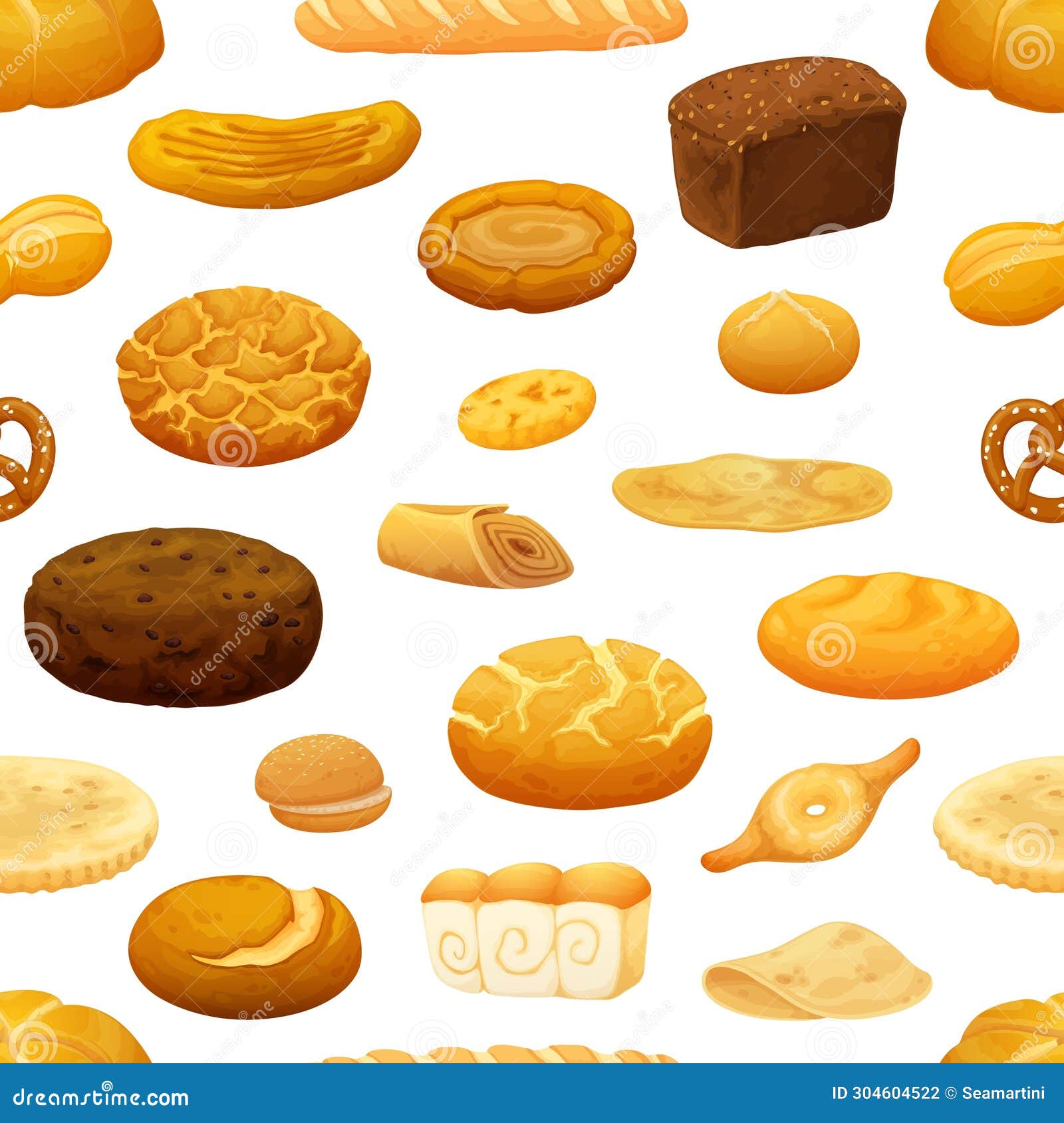 Cartoon Bread and Bakery Seamless Pattern Stock Illustration ...