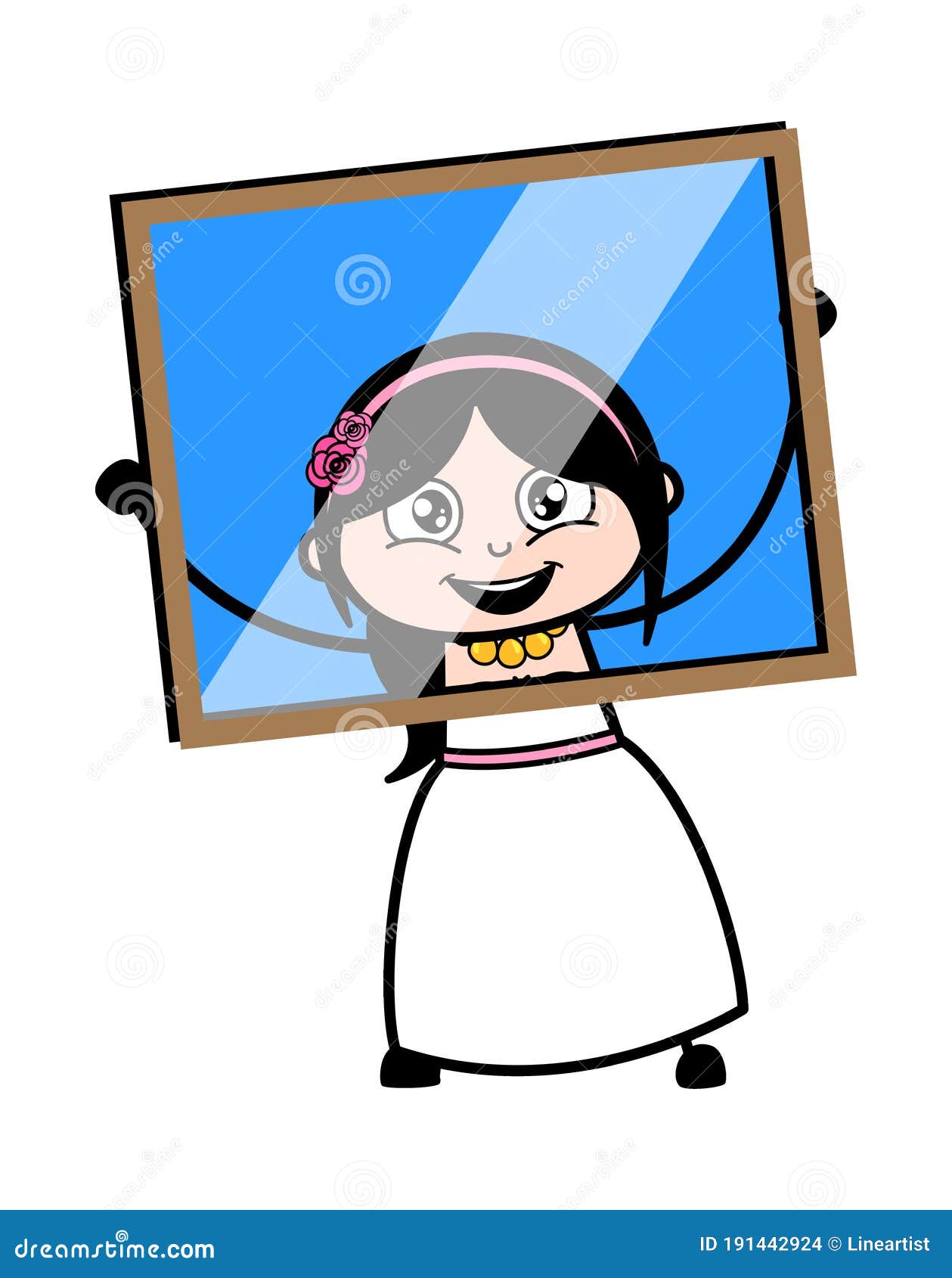 Cartoon Bride Looking from Glass Frame Stock Illustration ...