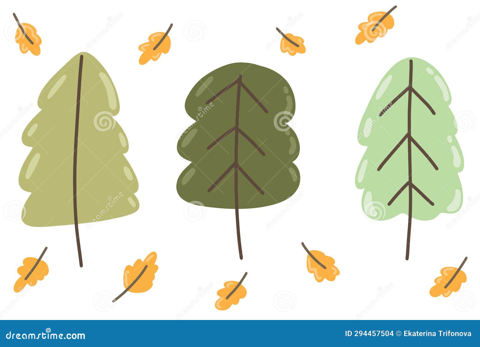 Cartoon Brightly Colored Trees Isolated on White Background Stock ...