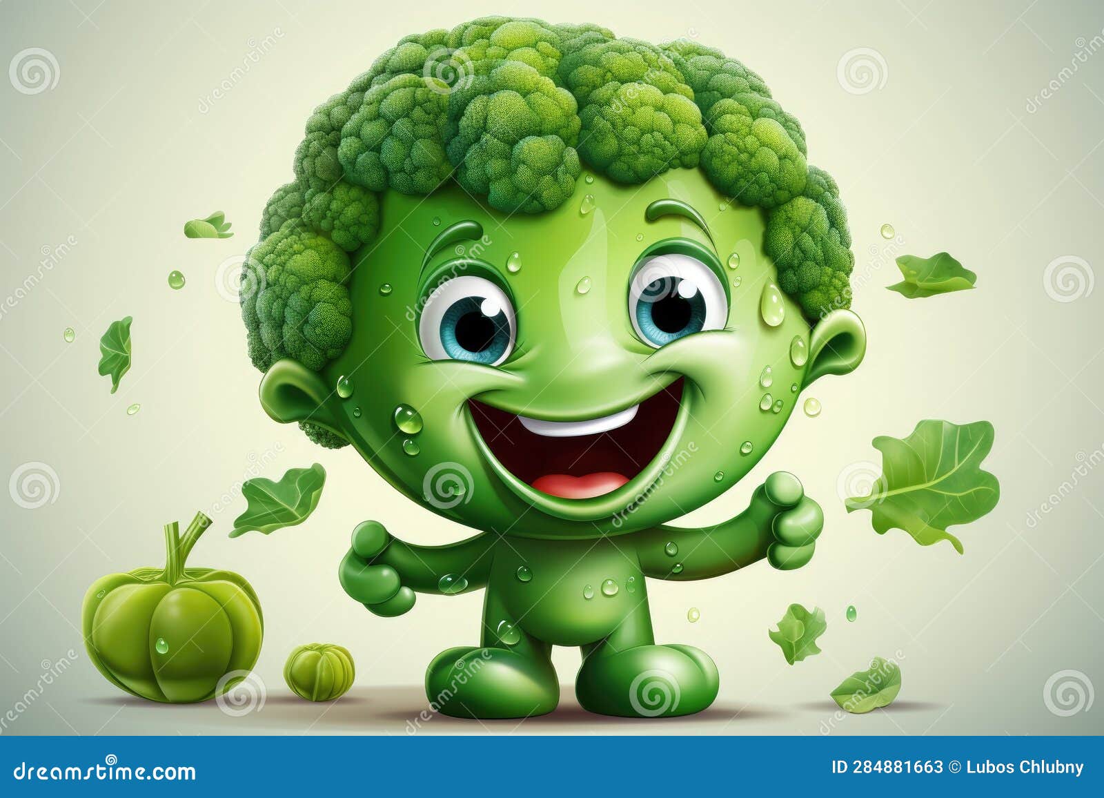 Cartoon Broccoli with Happy Faces on a White Background. Generative AI ...