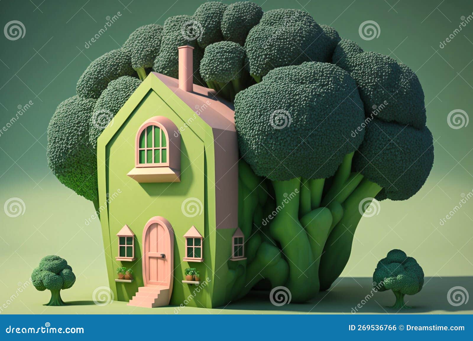 Cartoon Broccoli House in Forest Illustration Generative AI Stock ...