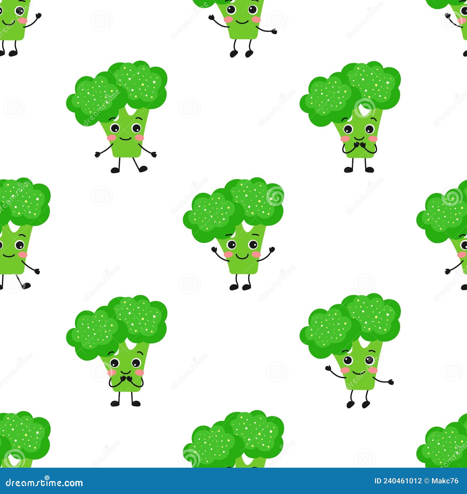 Cartoon Broccoli Pattern in Flat Style, Vector Illustration Stock ...