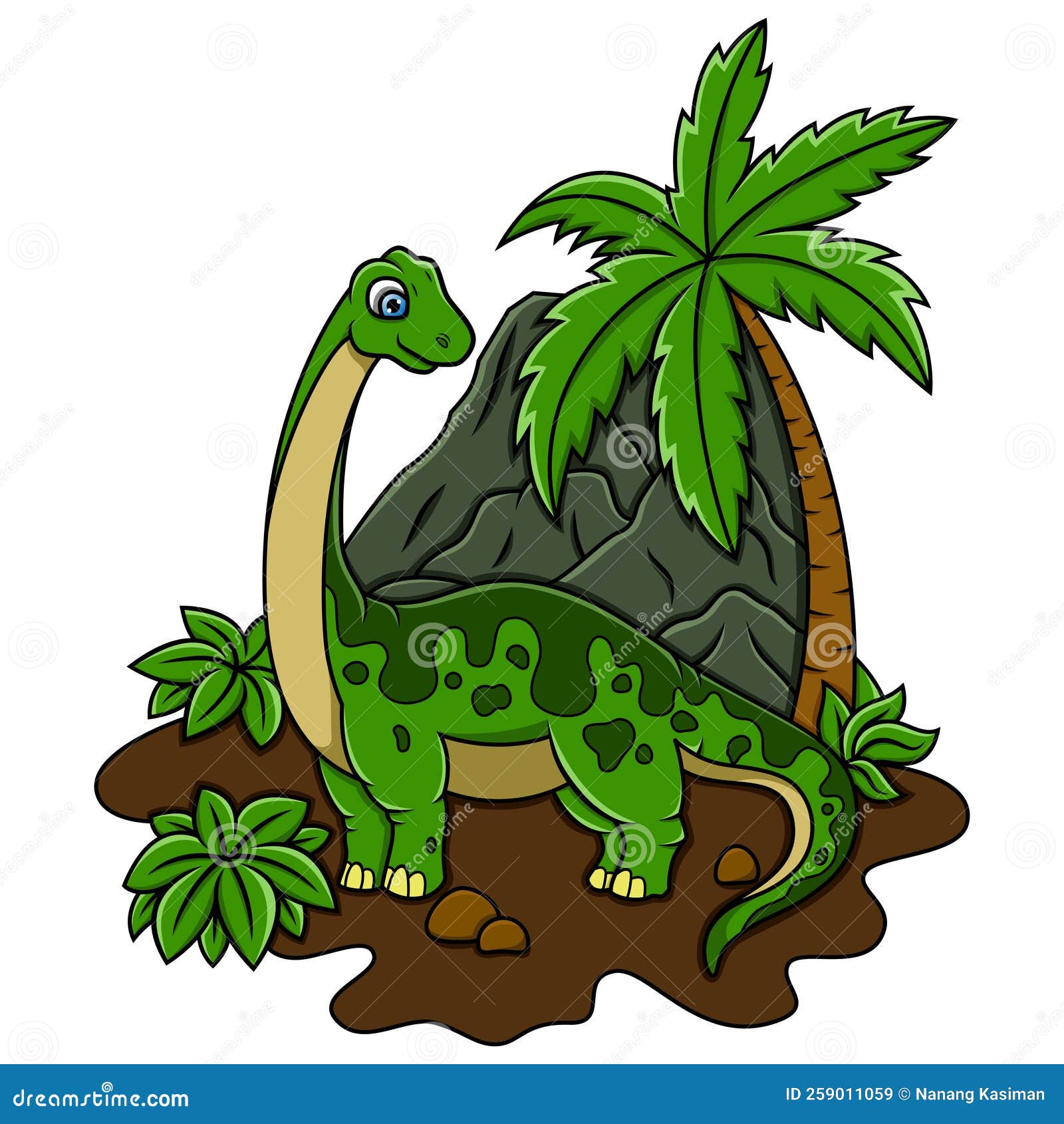 Cartoon Brontosaurus in the Jungle Stock Vector - Illustration of ...