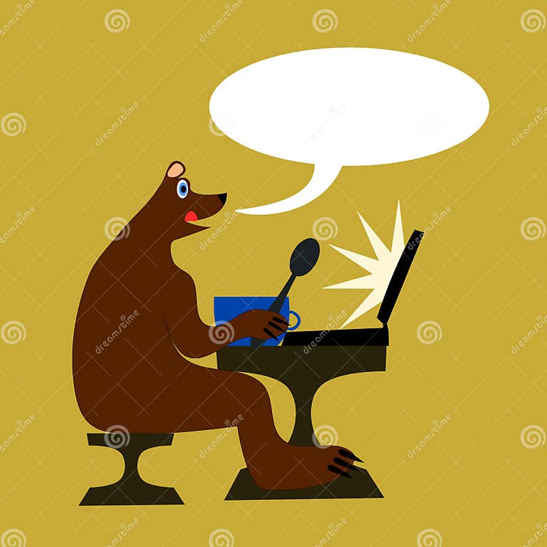 Cartoon Brown Bear With Soup In Bowl Stock Vector Illustration Of
