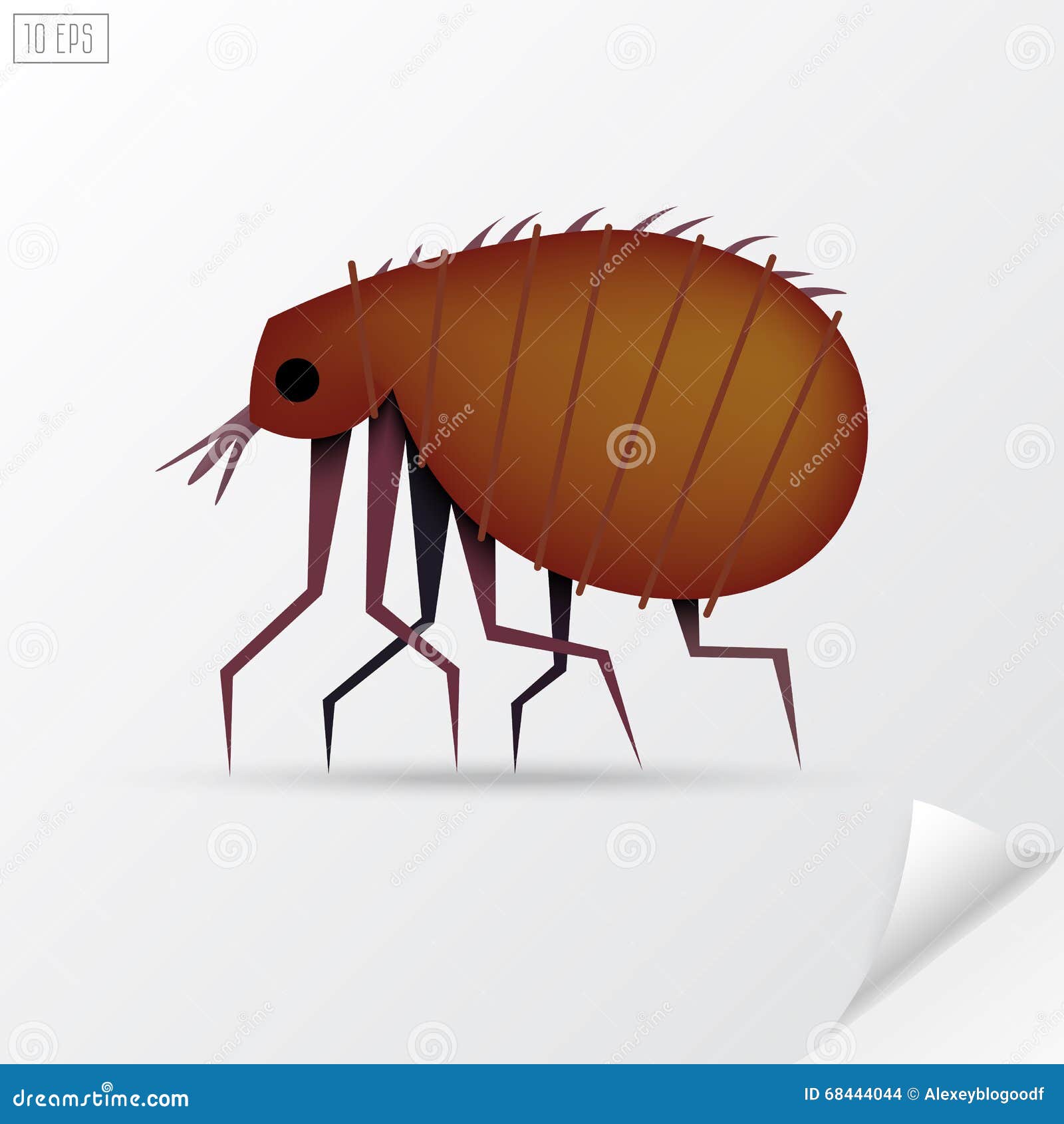 Cartoon Brown Insect Flea in Material Style. Stock Vector ...