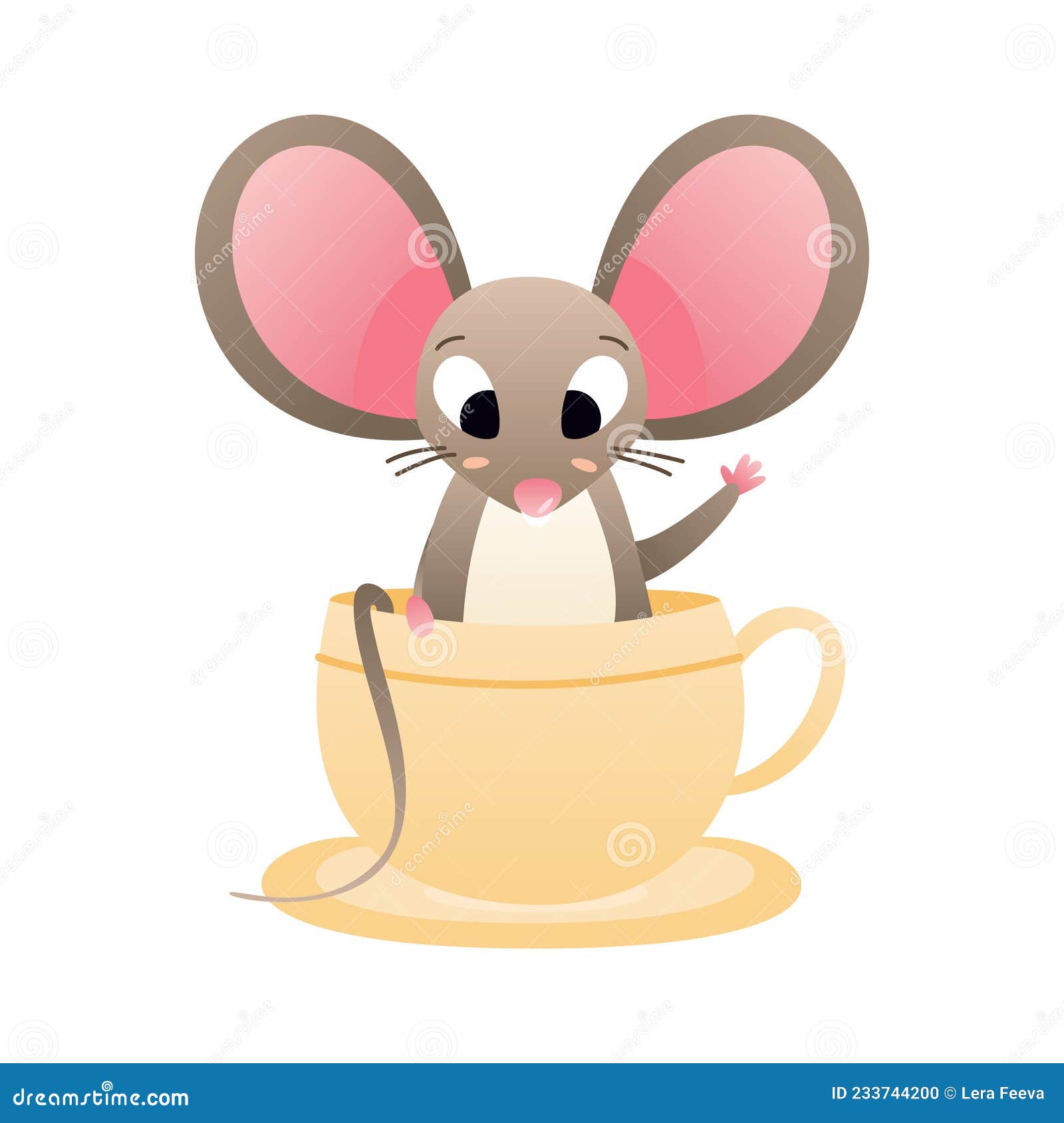 A Cartoon Brown Mouse Sits in a Yellow Cup Stock Vector - Illustration ...