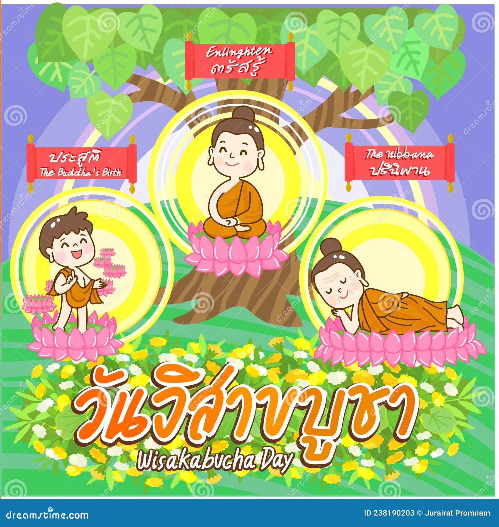 Cartoon the Buddha Character Vector. Stock Vector - Illustration of ...