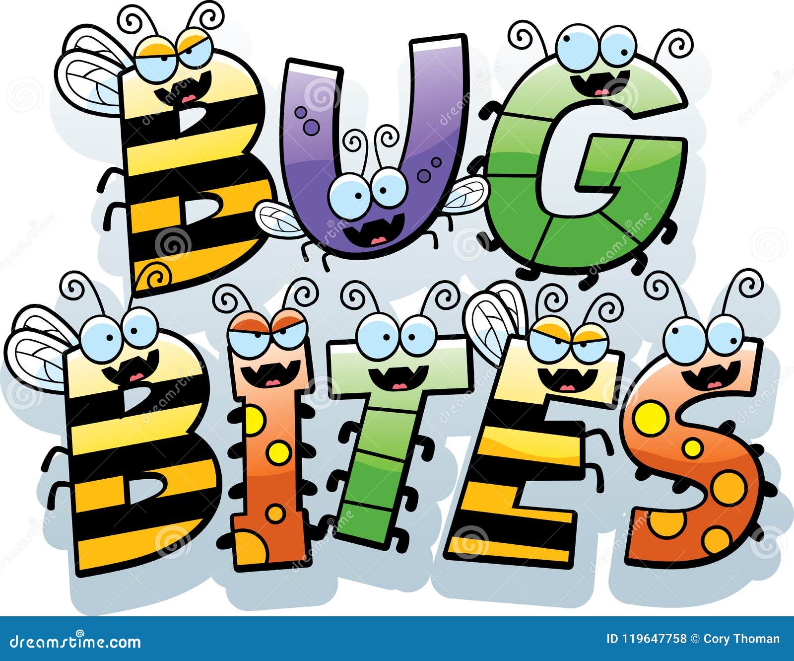 Cartoon Bug Bites Text stock vector. Illustration of smiling - 119647758