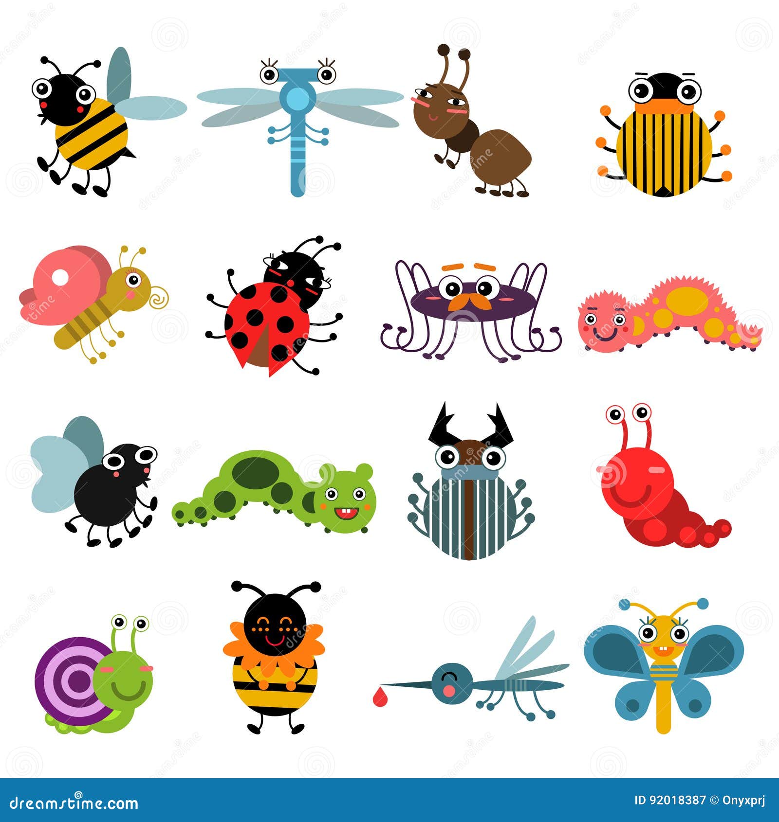 Cartoon Bugs and Insects. Vector Illustration Set Isolate on White ...