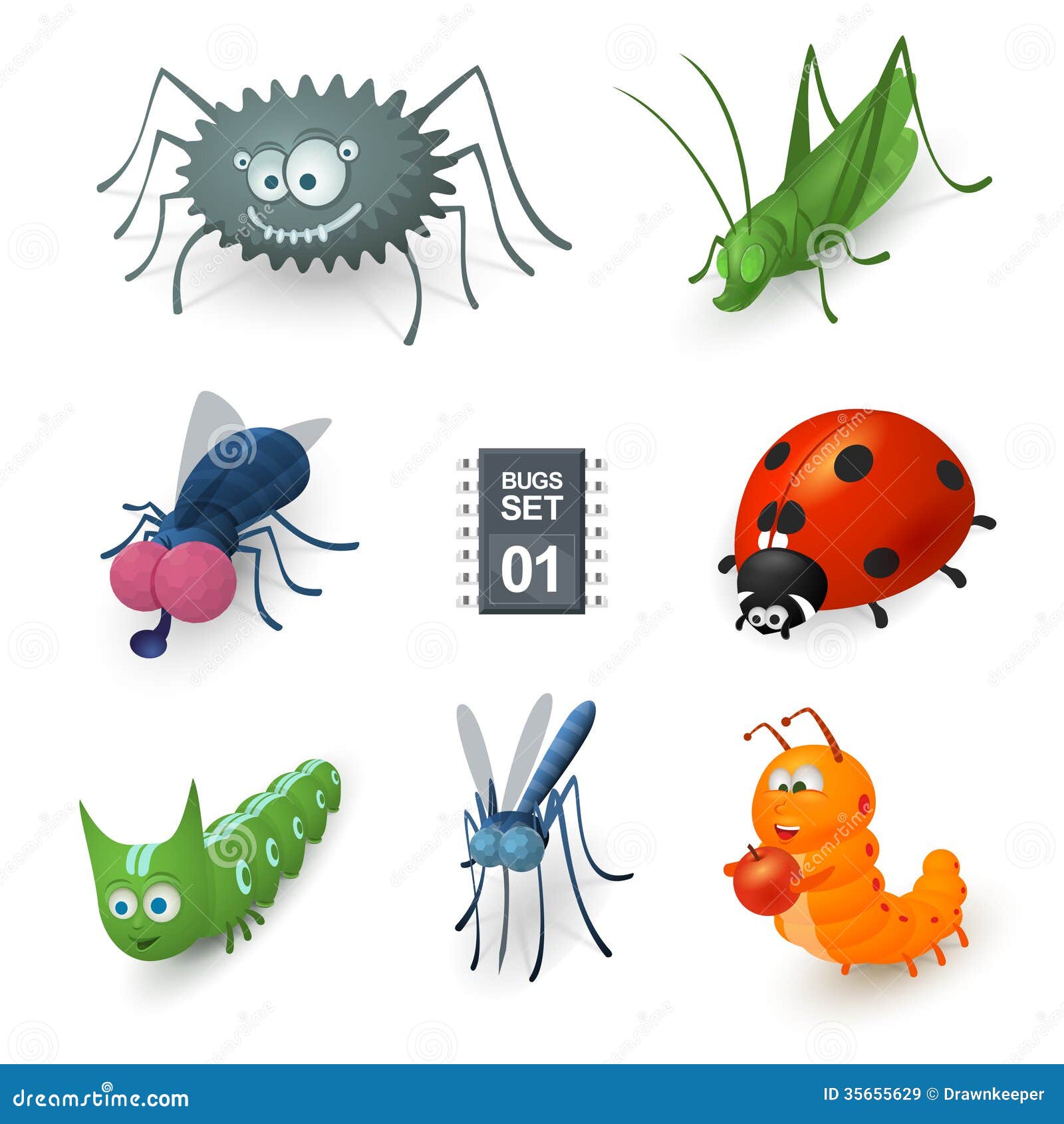 Cartoon Bugs Collection. Vector Black And White Coloring Page ...