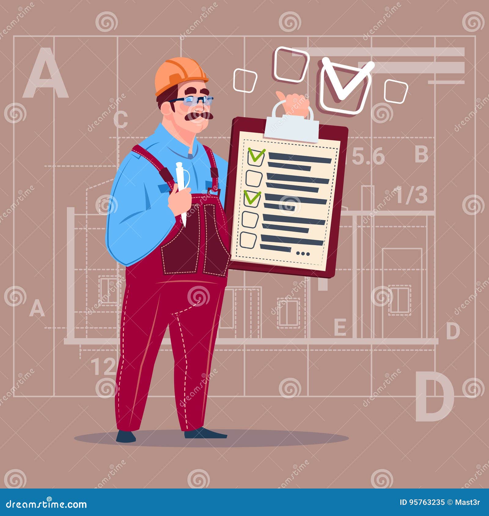 Cartoon Builder Carpenter Hold Checklist Construction Worker Over ...