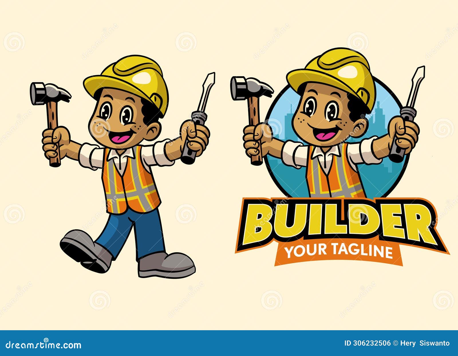 Cartoon Builder Mascot Logo Design Vector Illustration | CartoonDealer ...