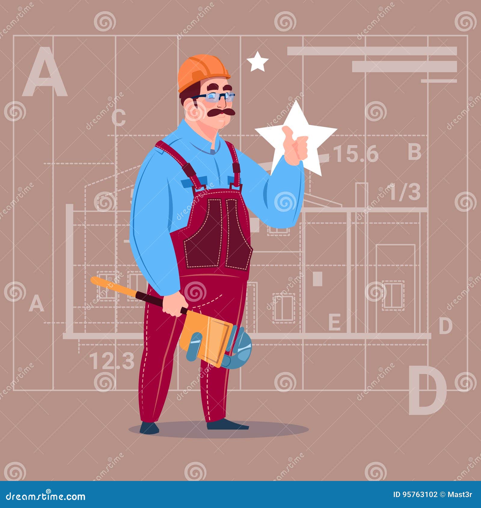 Cartoon Builder Wearing Uniform and Helmet Construction Worker Over ...