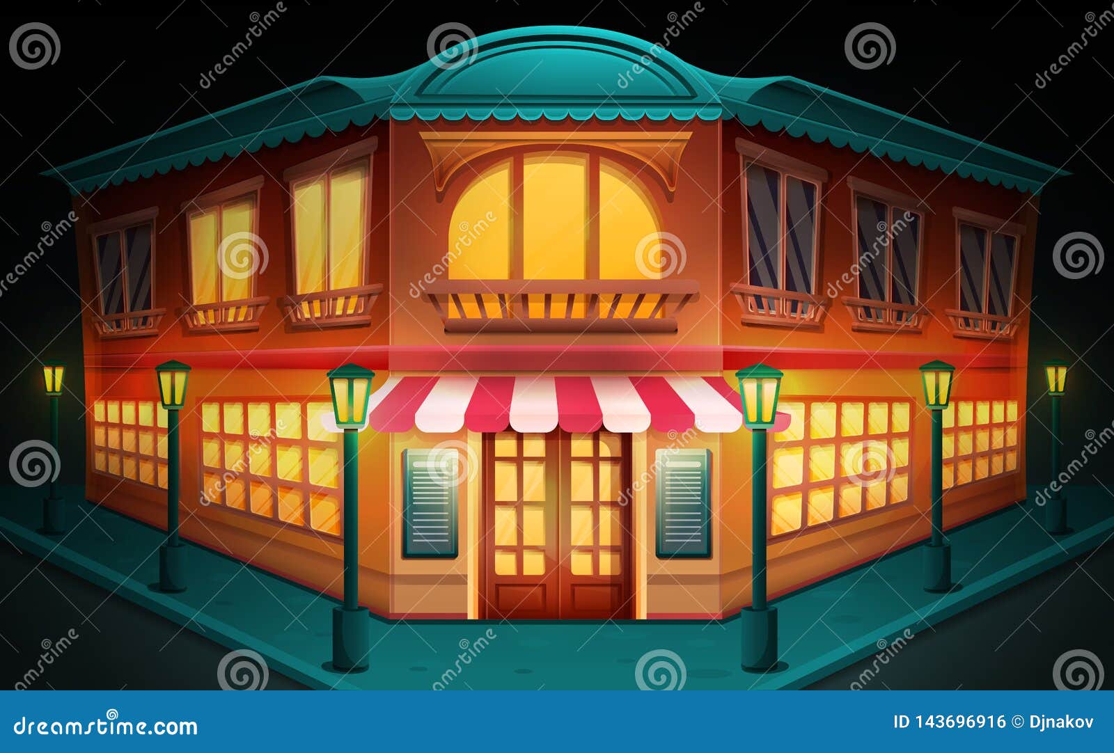 Cartoon Building with a Restaurant, Illustration Stock Vector ...