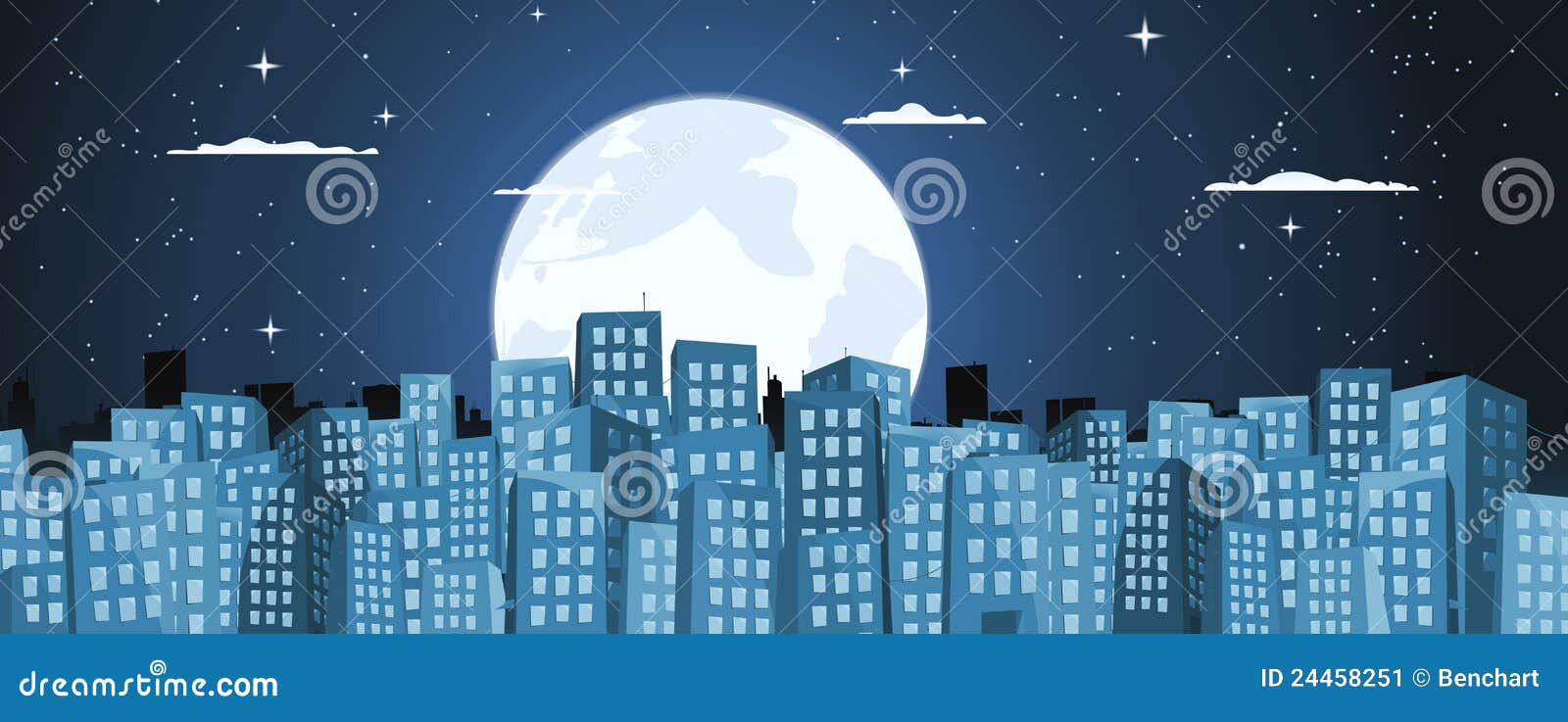 Cartoon Buildings Background in the Moonlight Stock Vector ...