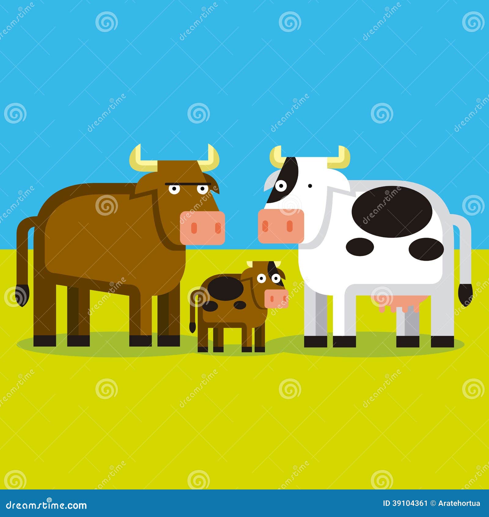 The Bull Father, The Symbol Of 2021 Goes With His Son A Calf. Chinese ...