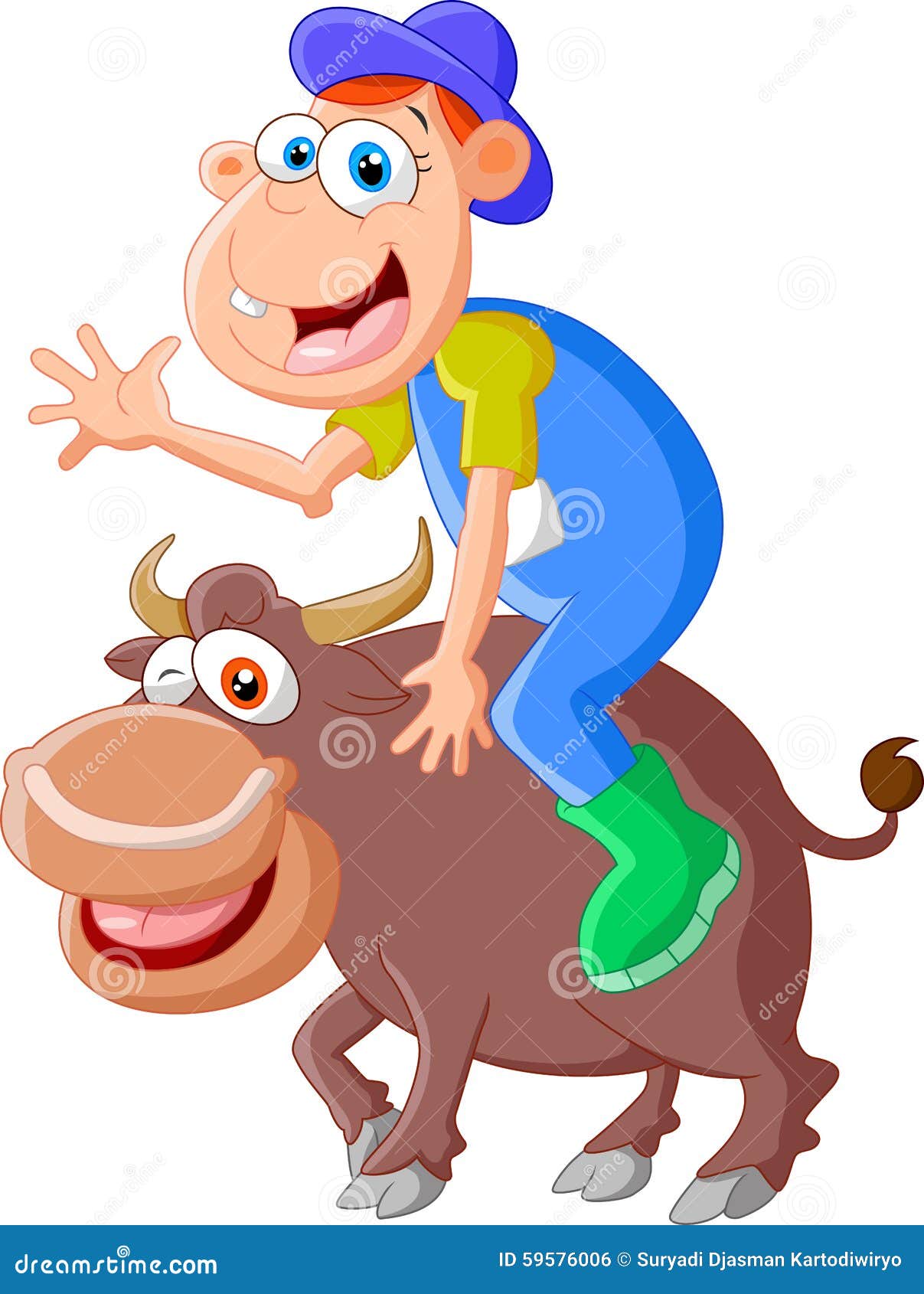 Cartoon Bull with Riding Men Stock Vector - Illustration of cartoon ...