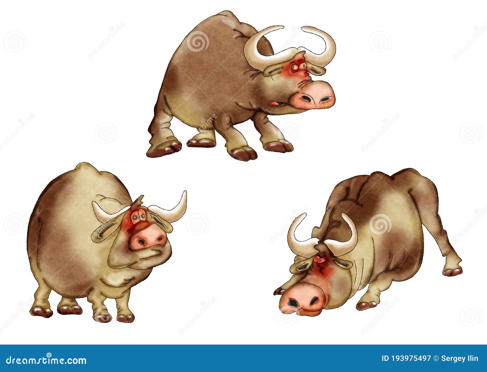 Cartoon Bull. a Set of Bulls in Different Poses Stock Illustration ...
