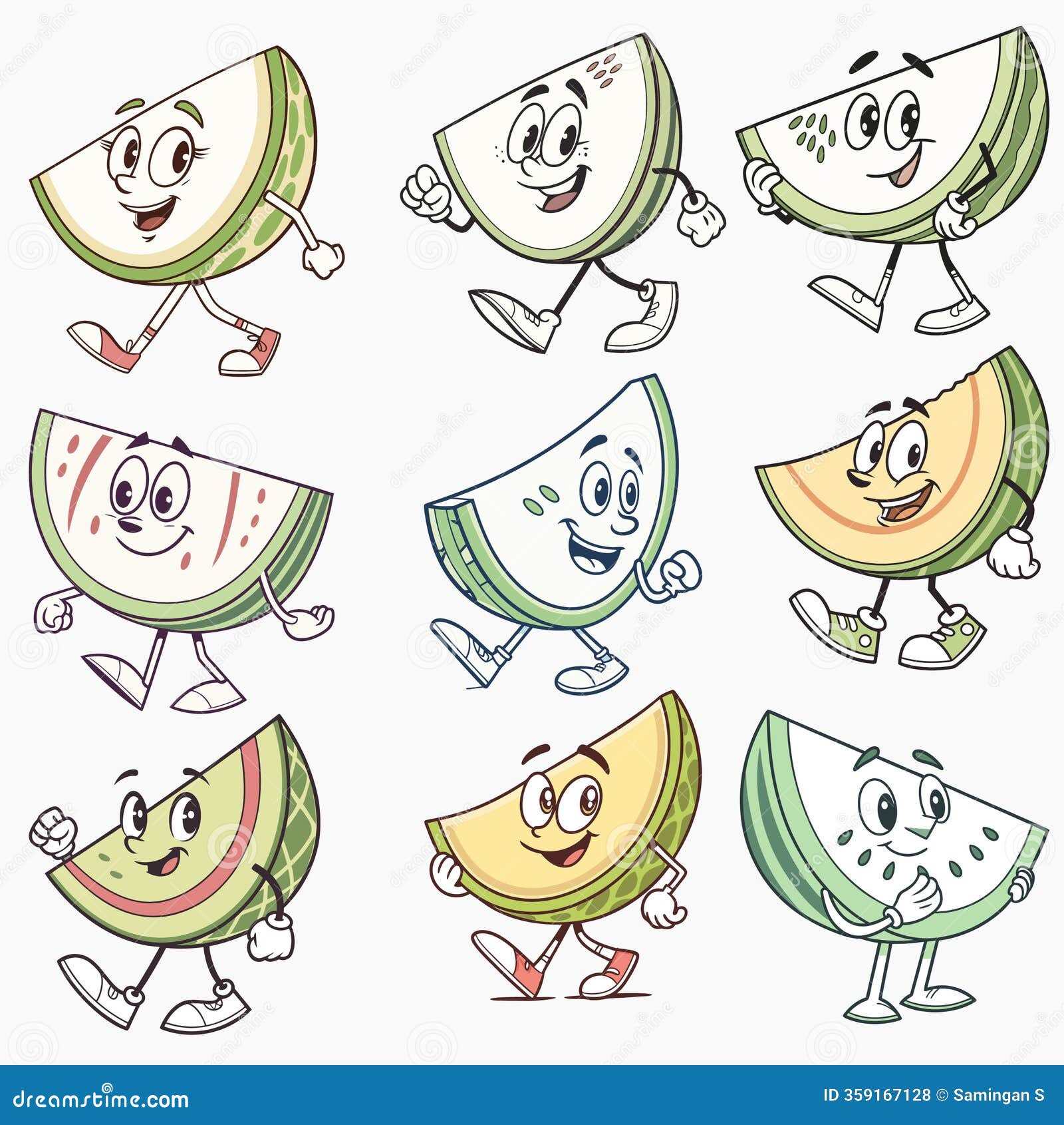 A Cartoon Bundle Melon Fruit Characters Stock Vector - Illustration of ...