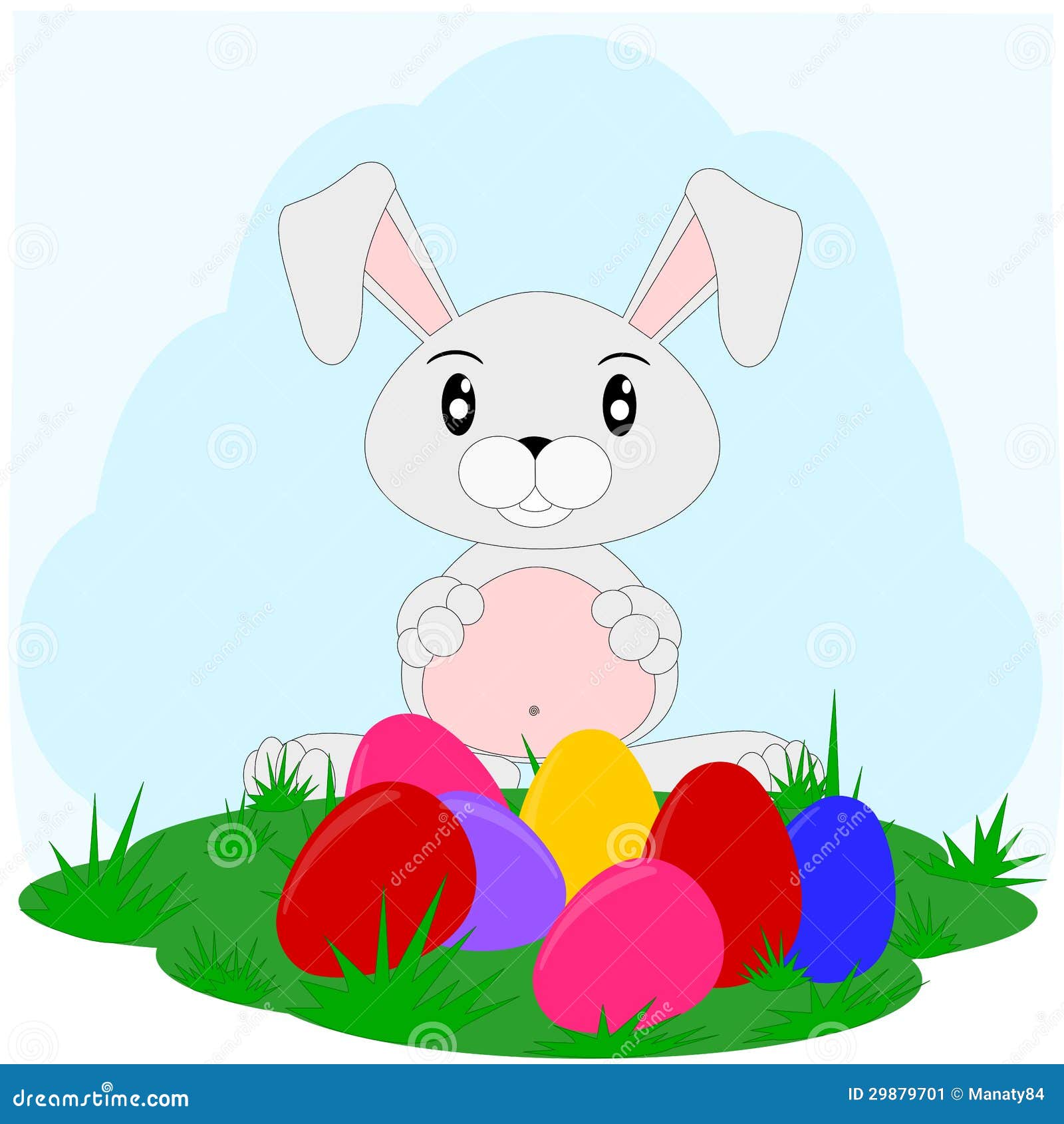 Cartoon Bunny with Colorful Eggs 1 Stock Illustration - Illustration of ...