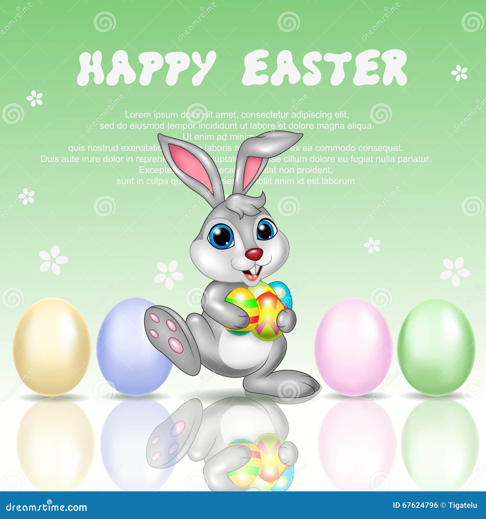 Cartoon Bunny with Happy Easter Background Stock Vector - Illustration ...