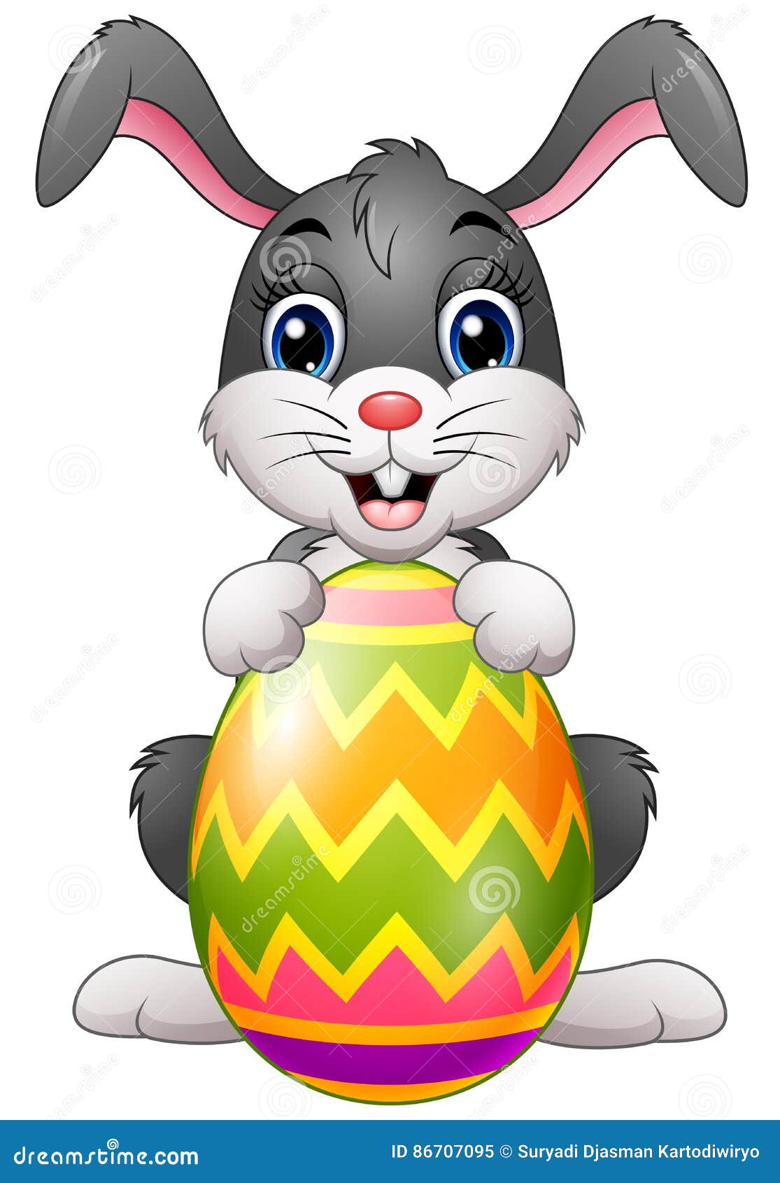 Cartoon Bunny Holding Easter Egg Stock Vector - Illustration of happy ...