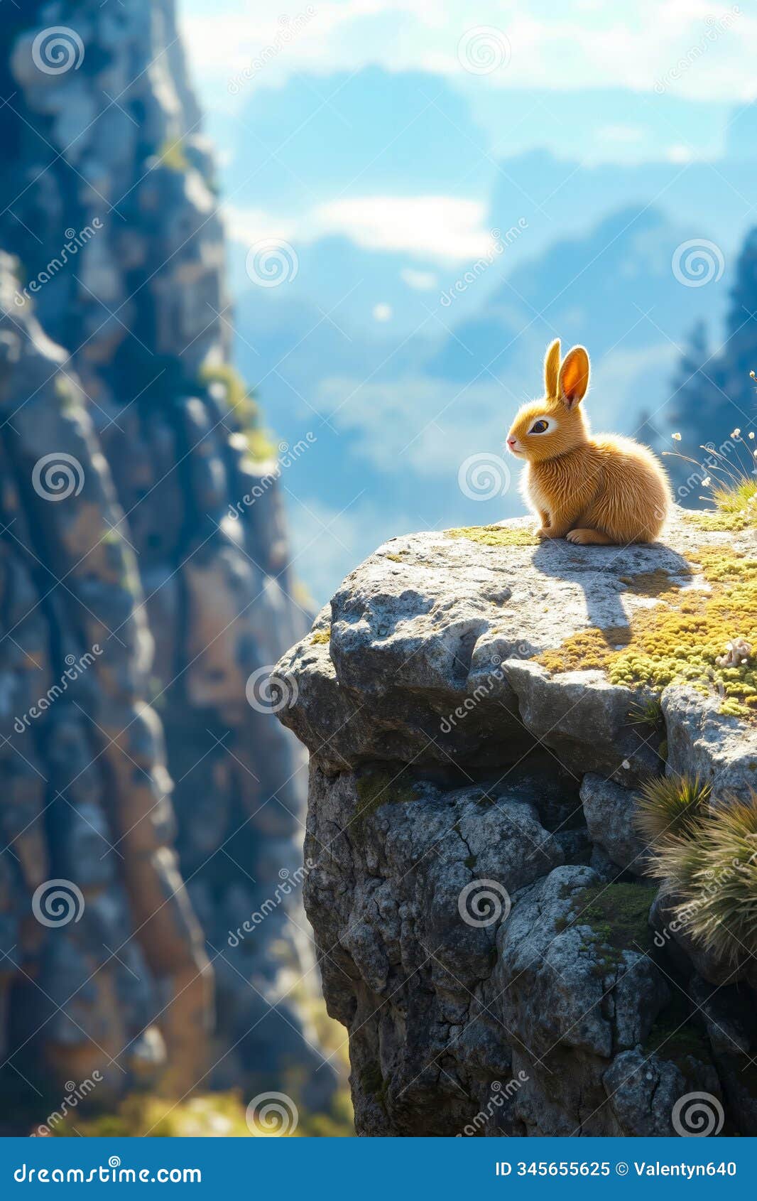 A Small Rabbit Sitting on Top of a Rocky Cliff Stock Image - Image of ...