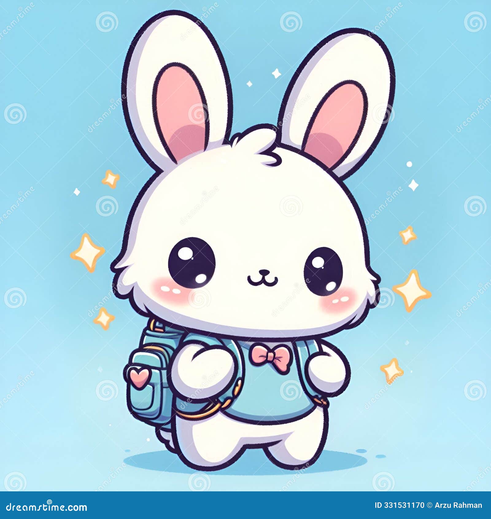 A Cartoon Bunny with a Tiny Backpack Stock Illustration - Illustration ...