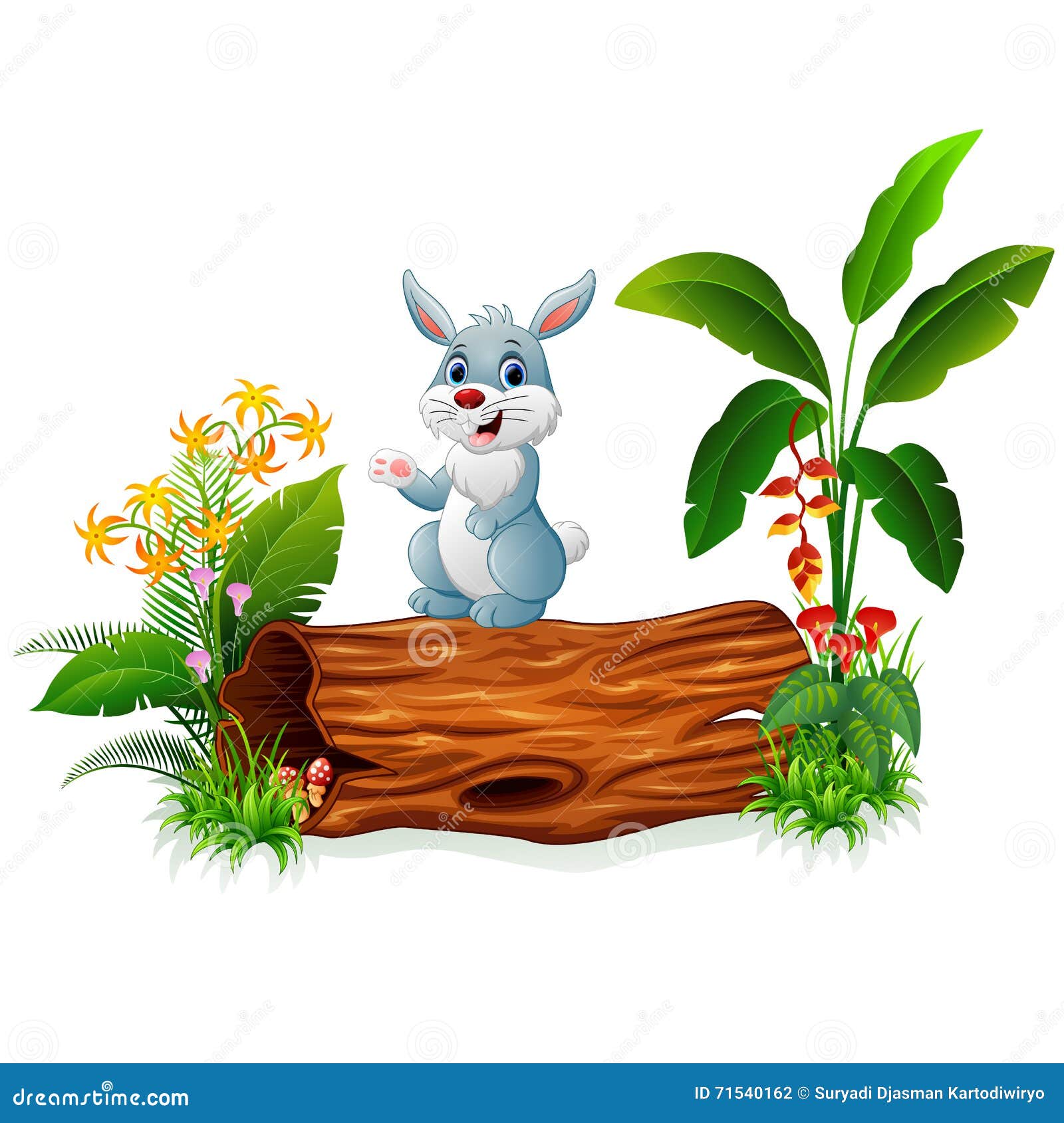 Cartoon Bunny on Tree Trunk Stock Vector - Illustration of mammal ...