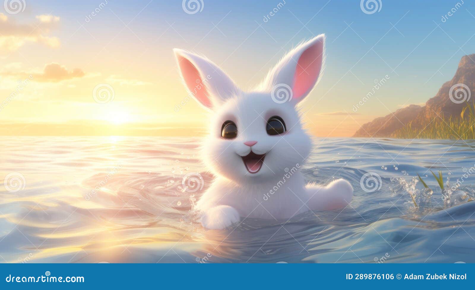 A cartoon bunny in water stock illustration. Illustration of cute ...