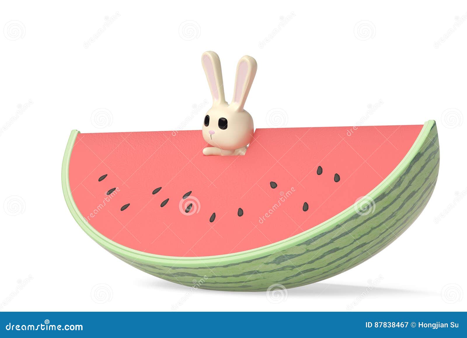 A Cartoon Bunny with Watermelon,3D Illustration. Stock Illustration ...