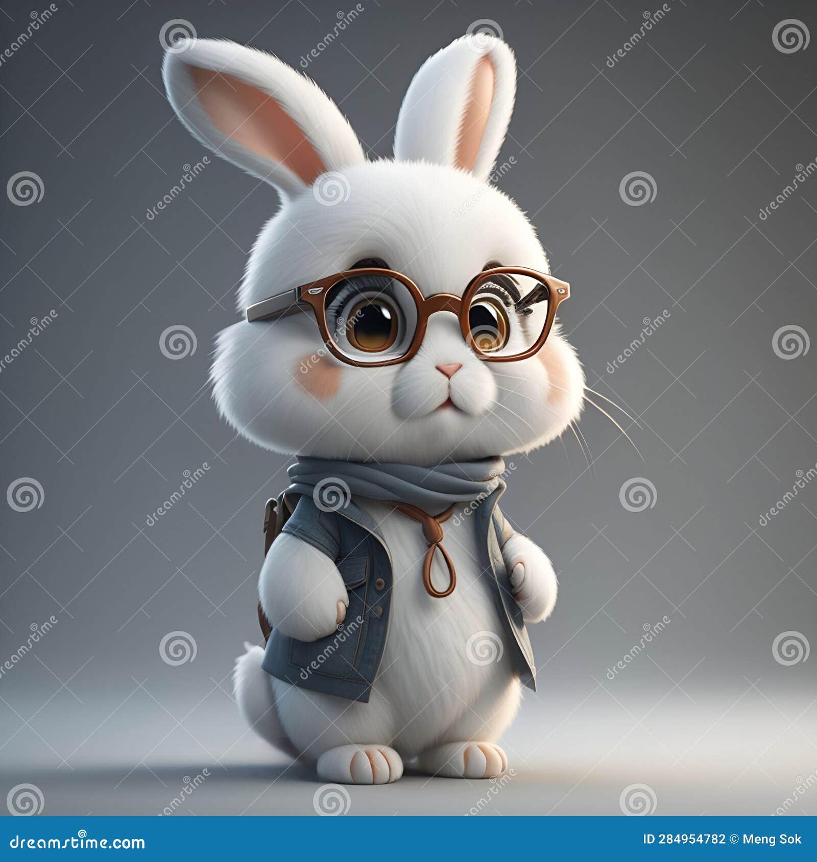 A Cartoon Bunny Wearing Glasses and a Hat on a White Background. 3d ...