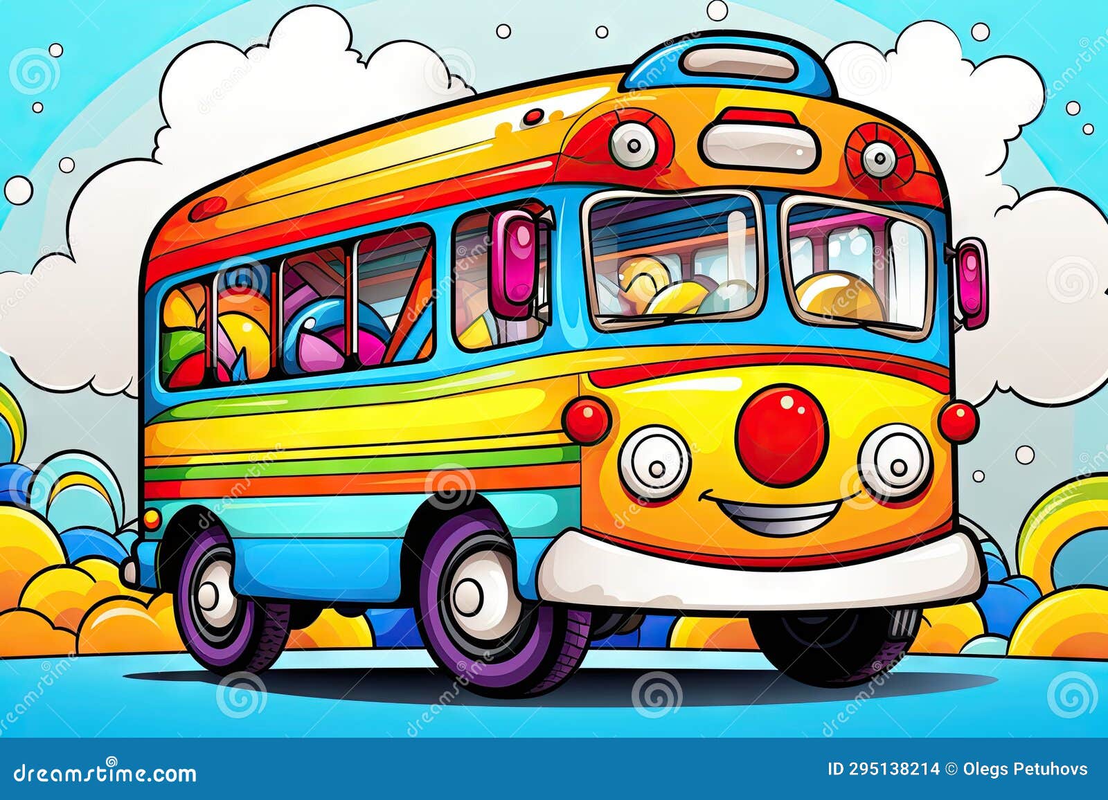 A Cartoon Bus with a Clown Face on the Front of it. Generative Ai Stock ...