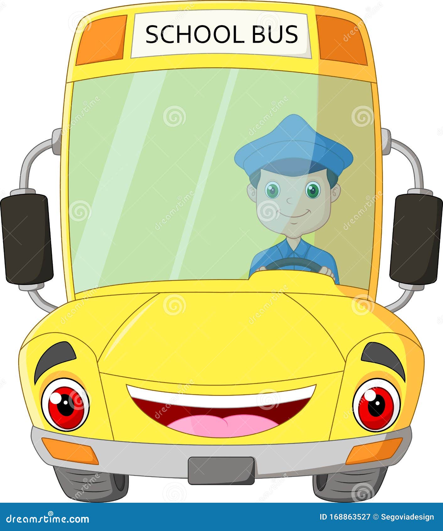 Cartoon Bus School with Driver Stock Vector - Illustration of school ...