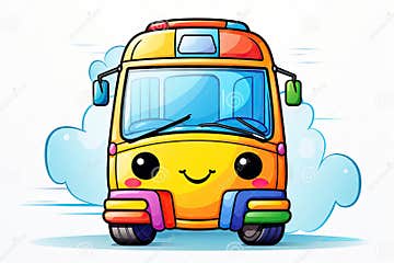 A Cartoon Bus with a Smiley Face on the Front of it. Generative Ai ...