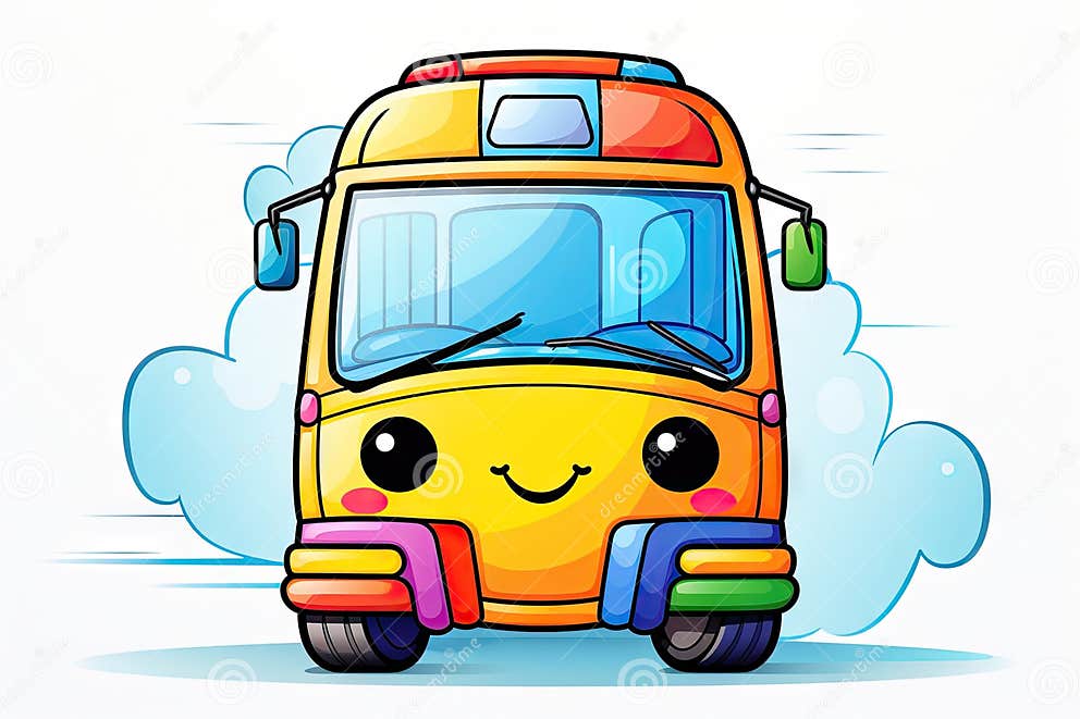 A Cartoon Bus with a Smiley Face on the Front of it. Generative Ai ...