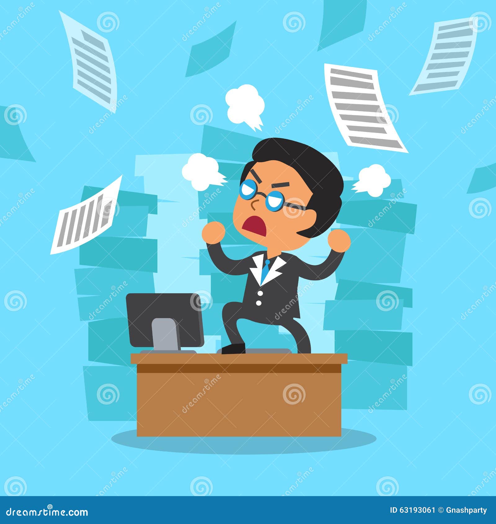 Cartoon Business Boss with a Lot of Work Stock Vector - Illustration of ...